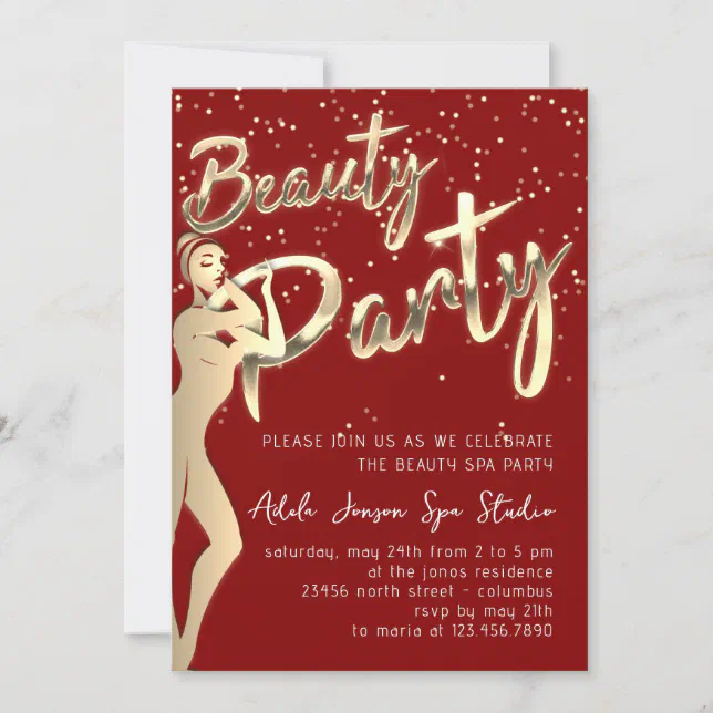 Beauty Body Party Instant Download Gold Burgundy Invitation | Zazzle