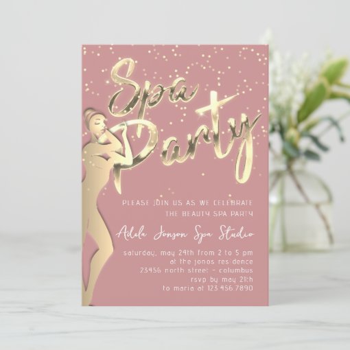 Beauty Body SPA Party Instant Download Gold Rose Invitation | Zazzle