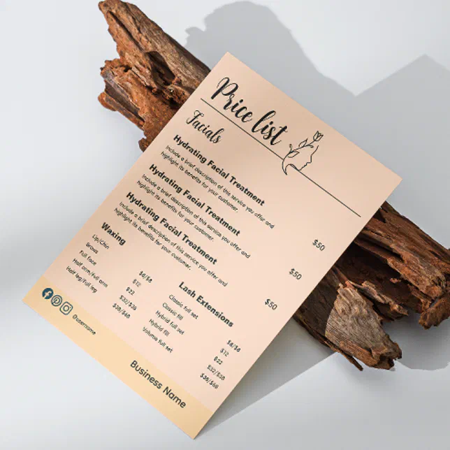 Beauty Cosmetic Skin Care Price List Menu Flyer | Zazzle