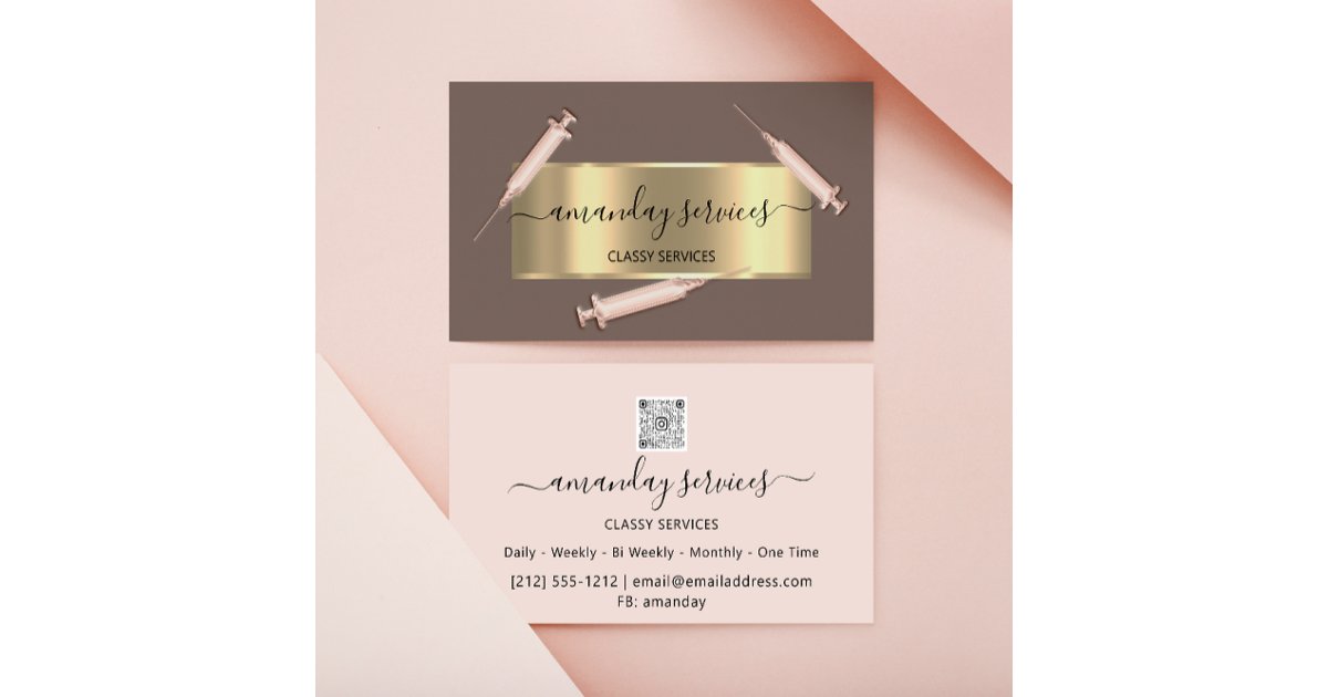 Beauty Cosmetologist Syringe Botox B12 QRCode SPA Business Card | Zazzle
