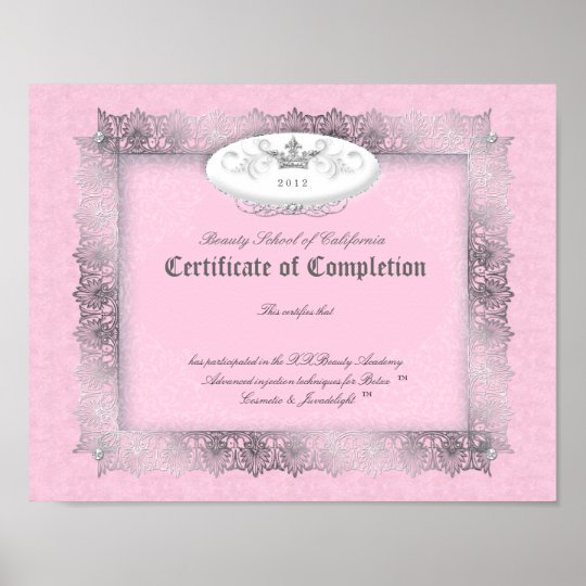 Beauty Diploma Certificate of Completion Pink Poster | Zazzle.com