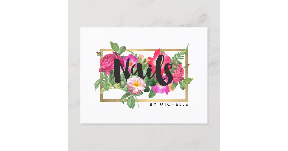 Beauty Florals Nail Salon White Postcard | Zazzle
