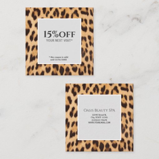 beauty hair salon leopard print discount coupon square business card ...