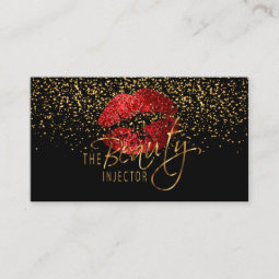 Beauty Injector with Gold Confetti & Red Lips Business Card | Zazzle