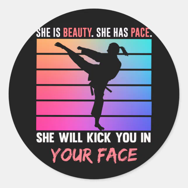 Beauty Karate Girl Kick You Taekwondo Jiu Jitsu Classic Round Sticker ...