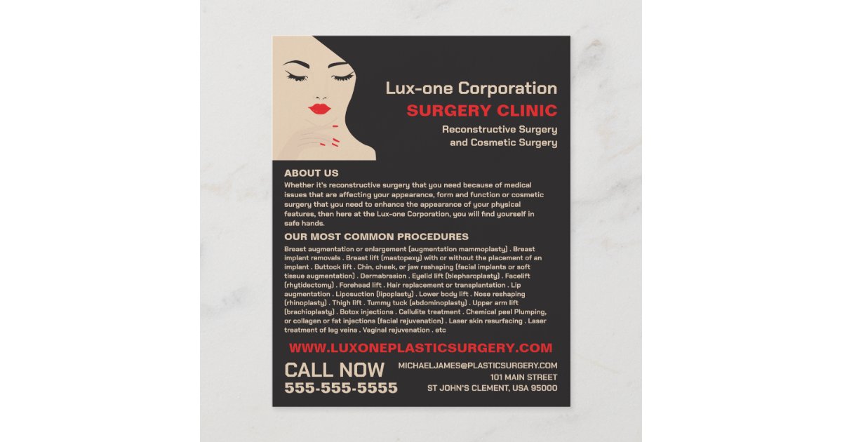 Beauty Model, Plastic Surgeon, Plastic Surgery Flyer | Zazzle