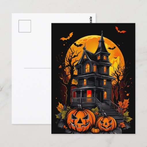 Beauty of a Spooky Mansion, Halloween Postcard | Zazzle
