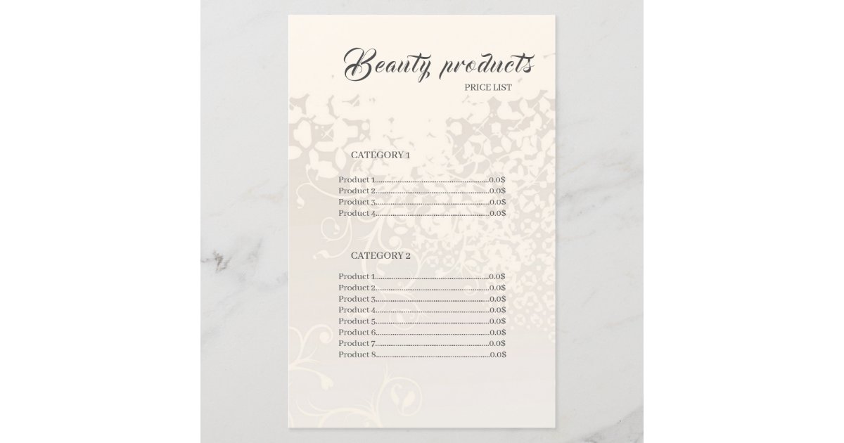 Beauty Products Elegant Frame Price List | Zazzle