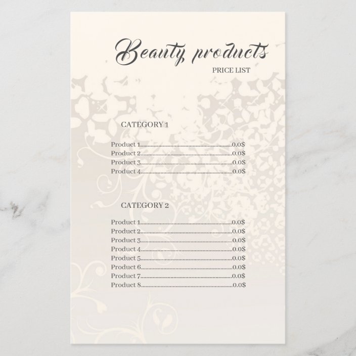 Beauty Products Elegant Frame Price List | Zazzle.com