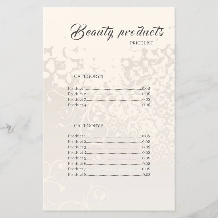 Beauty Products Elegant Frame Price List | Zazzle