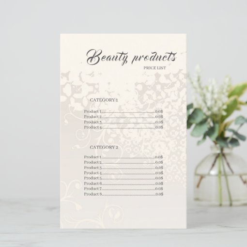 Beauty Products Elegant Frame Price List | Zazzle