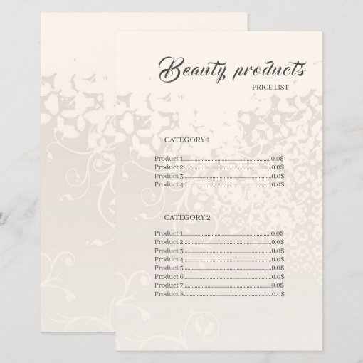 Beauty Products Elegant Frame Price List | Zazzle
