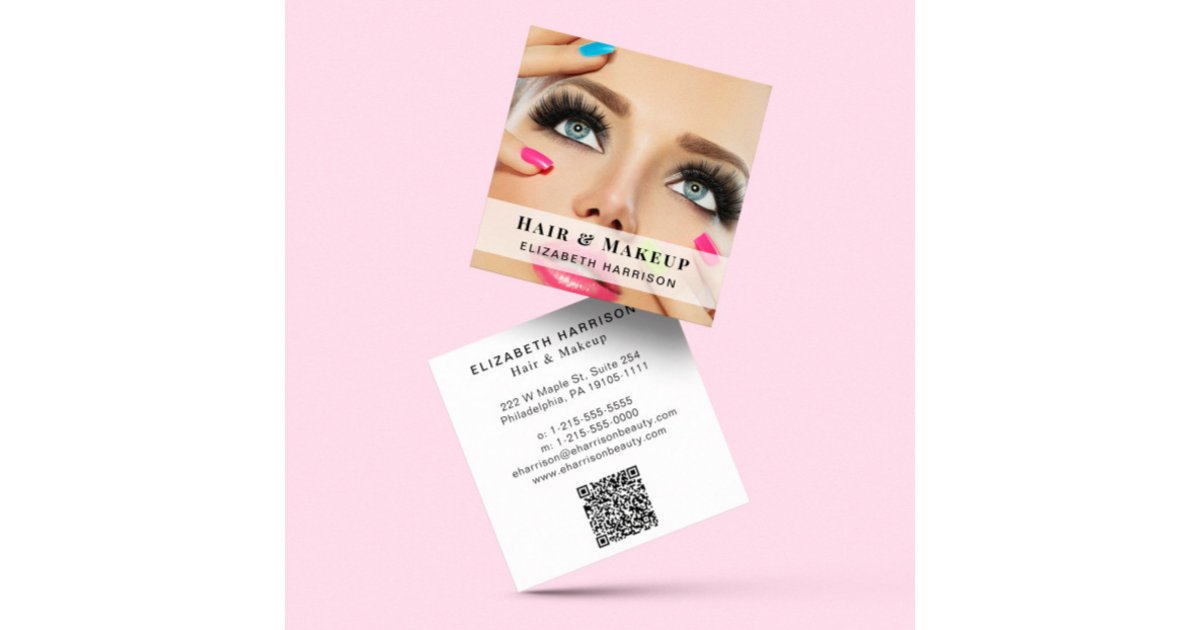 Beauty Professional Hair Makeup QR Code Photo Square Business Card | Zazzle