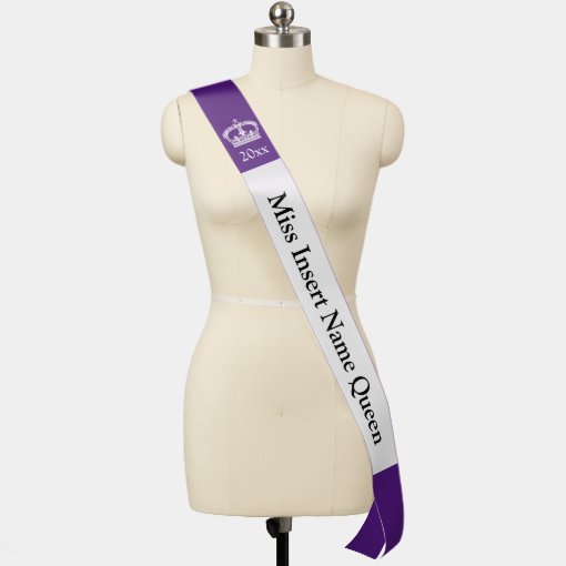 Beauty Queen pageant purple white crown year Sash | Zazzle