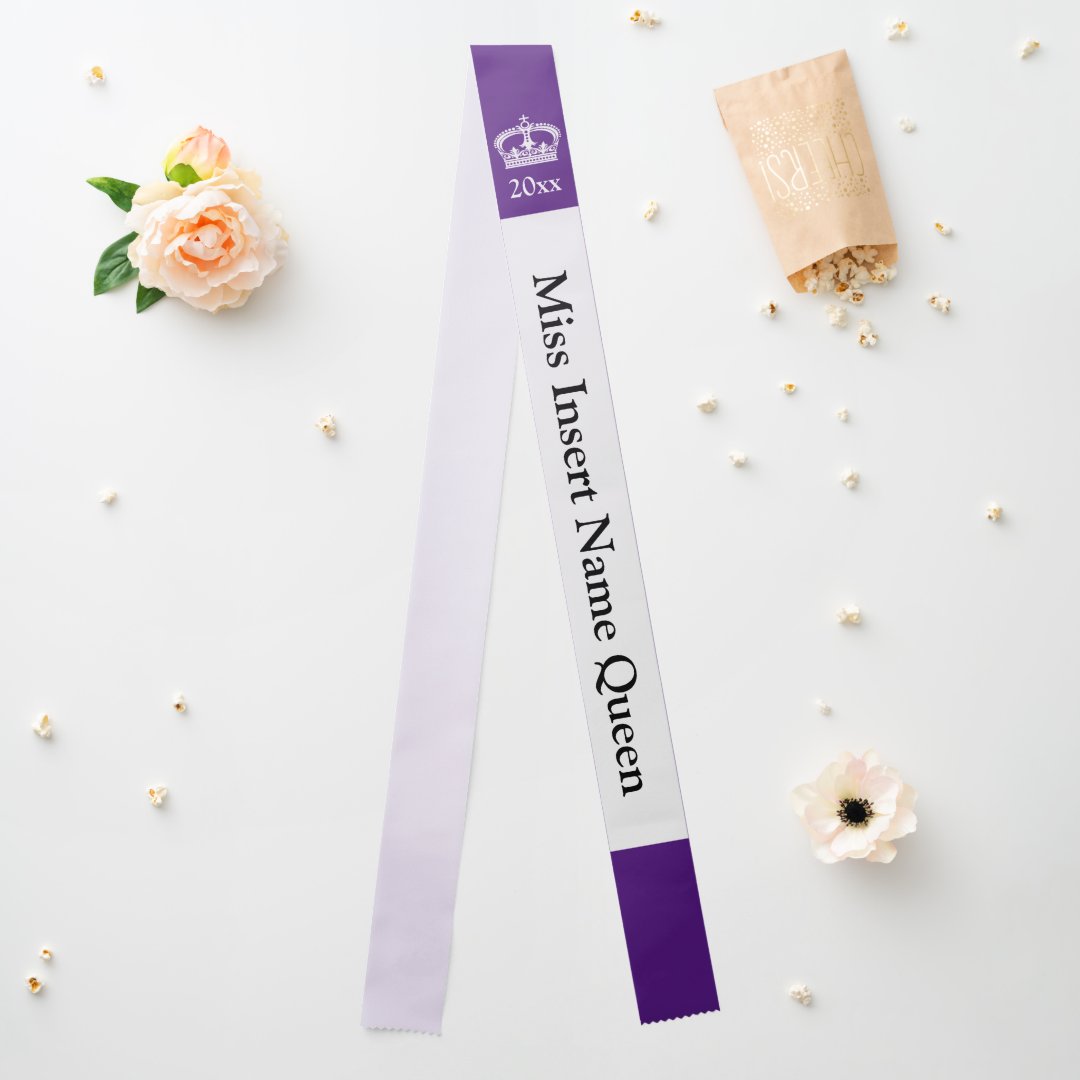 Beauty Queen pageant purple white crown year Sash | Zazzle