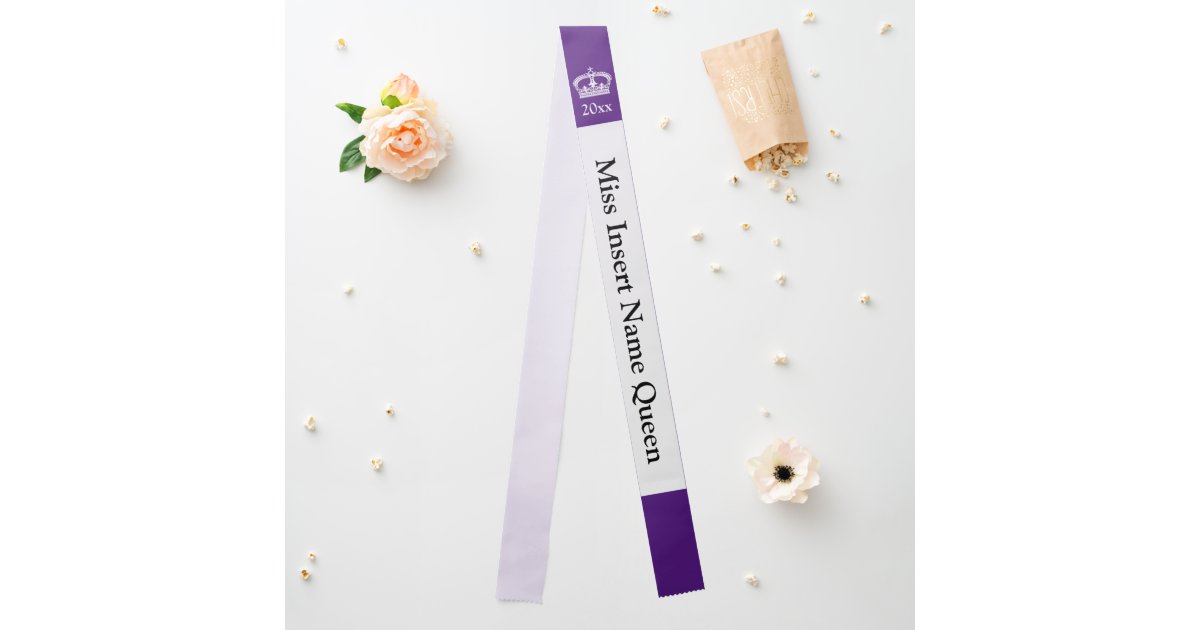 Beauty Queen pageant purple white crown year Sash | Zazzle