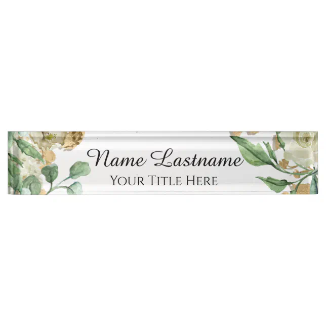 Beauty Salon Artist Rose Floral Mint White Desk Name Plate | Zazzle