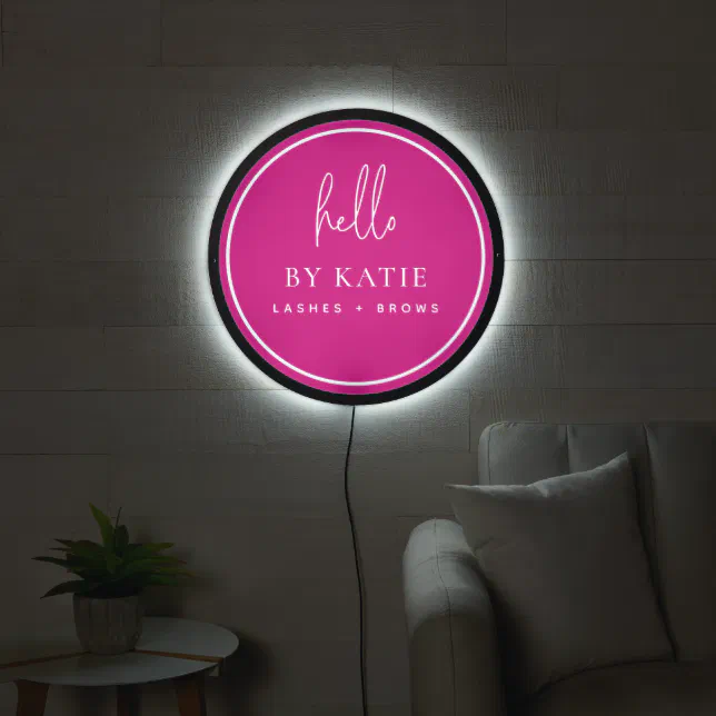 Beauty Salon Backdrop Pink Illuminated Business LED Sign | Zazzle