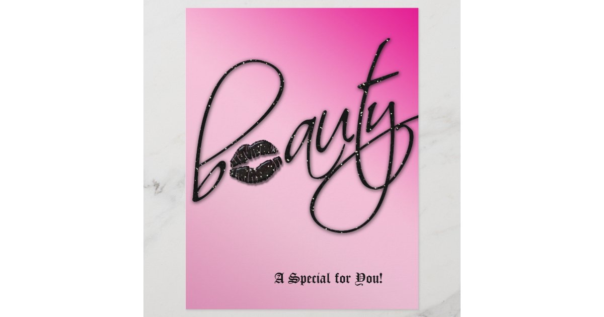 Beauty Salon Flyer Hair Pink Black Sparkle Lips | Zazzle