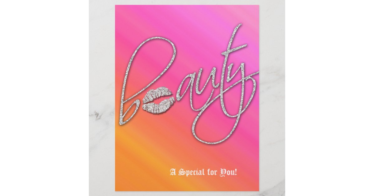 Beauty Salon Flyer Hair Pink Orange Silver Lips | Zazzle