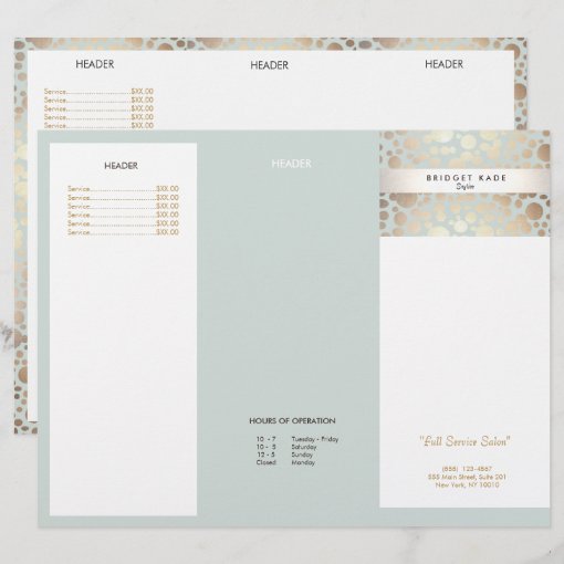 Beauty Salon Gold Light Blue Circle Menu Brochure | Zazzle