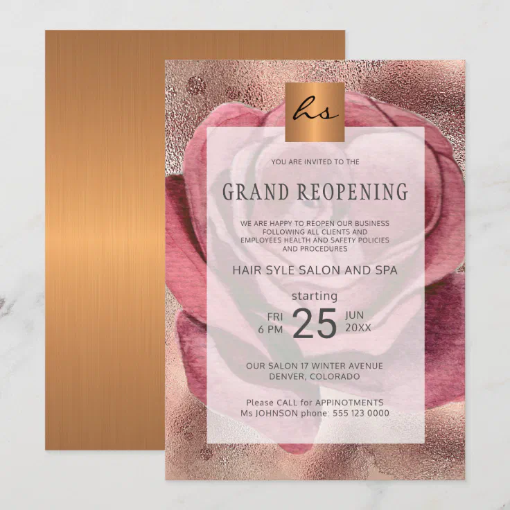 Beauty salon luxury elegant safety grand reopening invitation | Zazzle