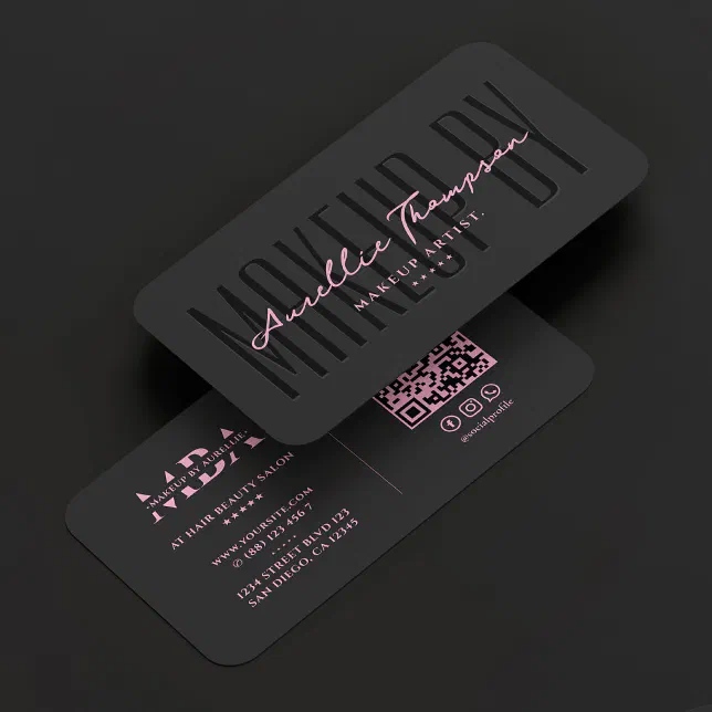 Beauty Salon Makeup Artist Elegant Black Pink Business Card | Zazzle