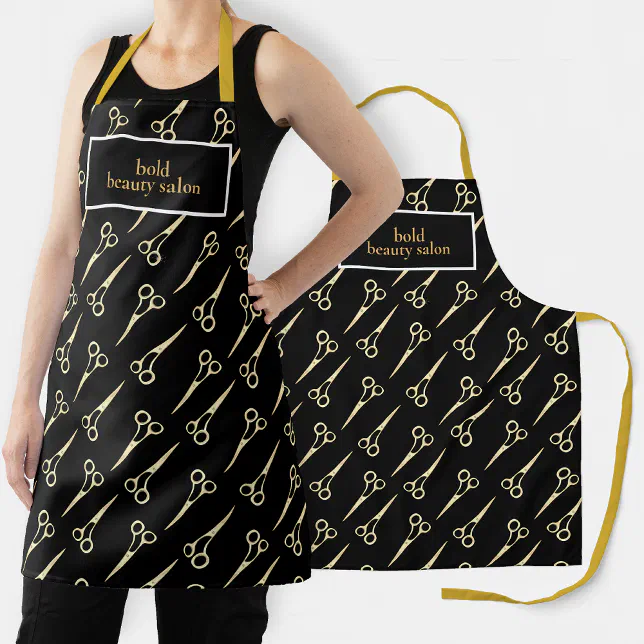 Beauty Salon Name Black Gold Clippers Stylist Apron | Zazzle