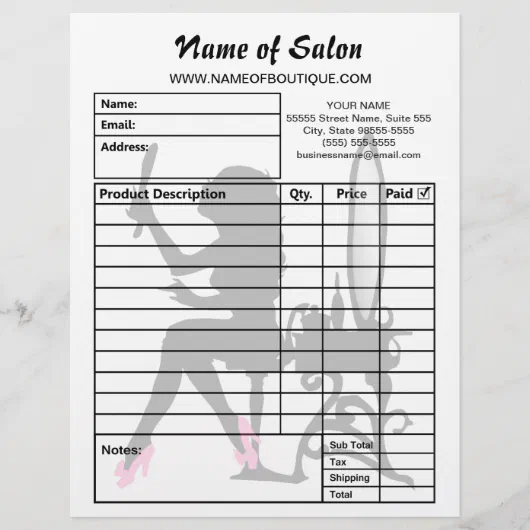 Beauty Salon Pink and Black Girly Girl Order Forms | Zazzle