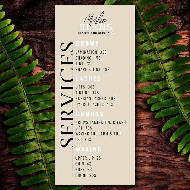 Beauty Salon Treatment Menu Design | Zazzle