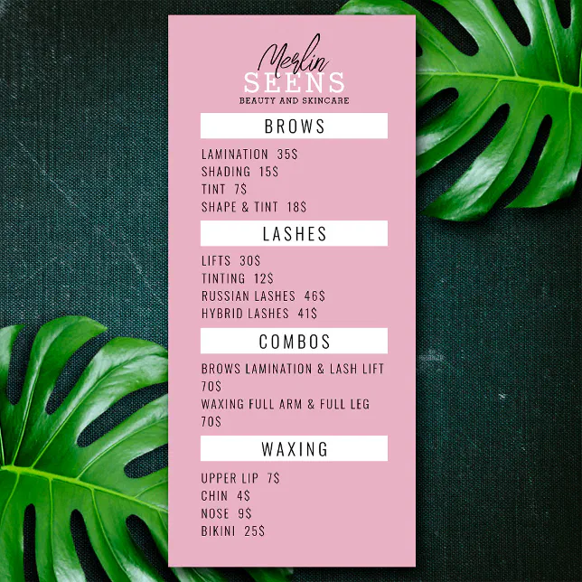 Beauty Salon Treatment Menu Design Pink | Zazzle