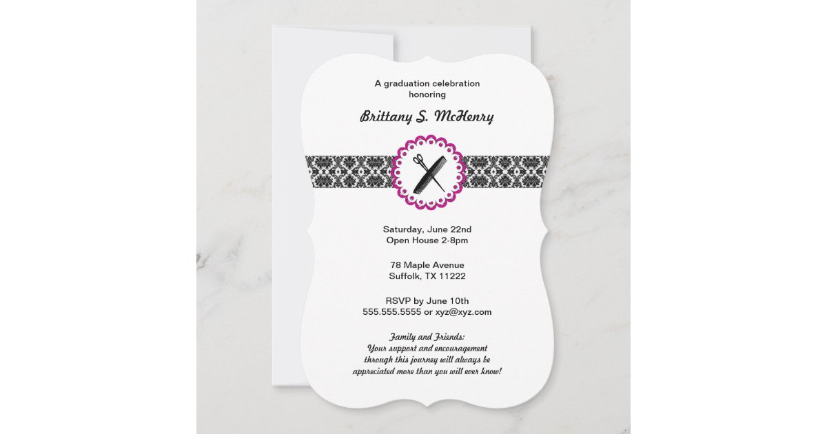 Beauty School Damask Graduation Invitation pink | Zazzle