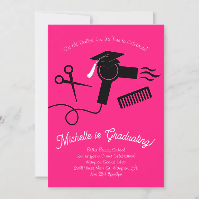 Beauty School Graduation Party Hair Stylist Invitation | Zazzle