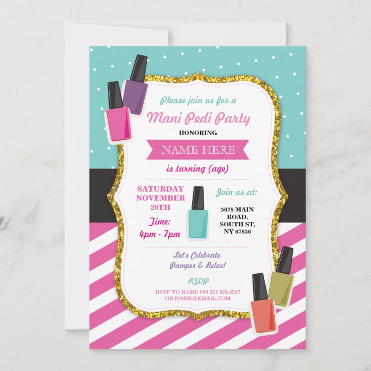 Beauty Spa Birthday Party Pamper Mani Pedi Invite | Zazzle