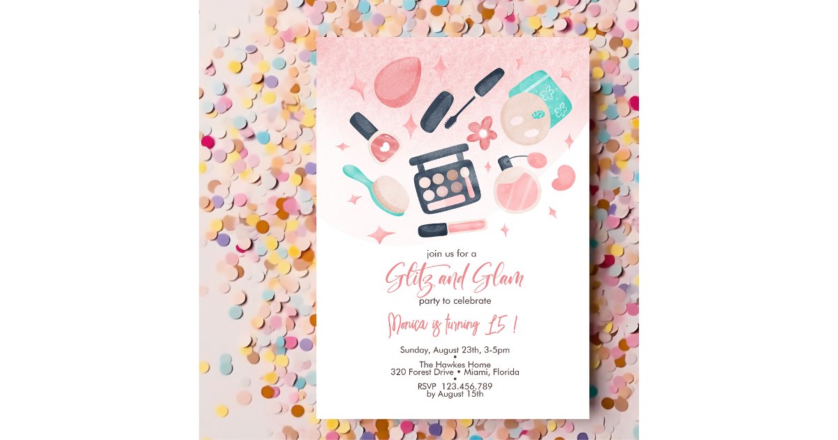 Beauty spa glitz and glam birthday party invitation | Zazzle