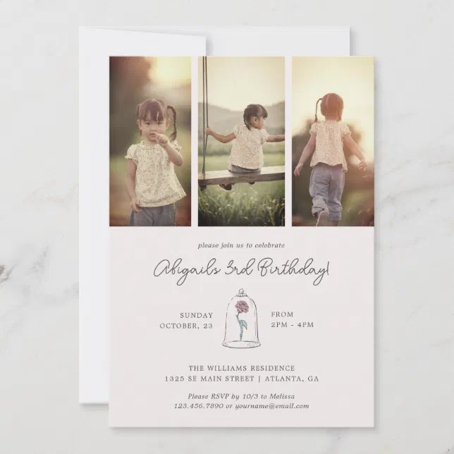 Beauty & The Beast Rose Birthday | Photo Collage Invitation | Zazzle