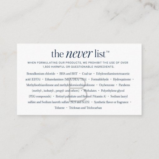 Beautycounter Business Card Never List | Zazzle
