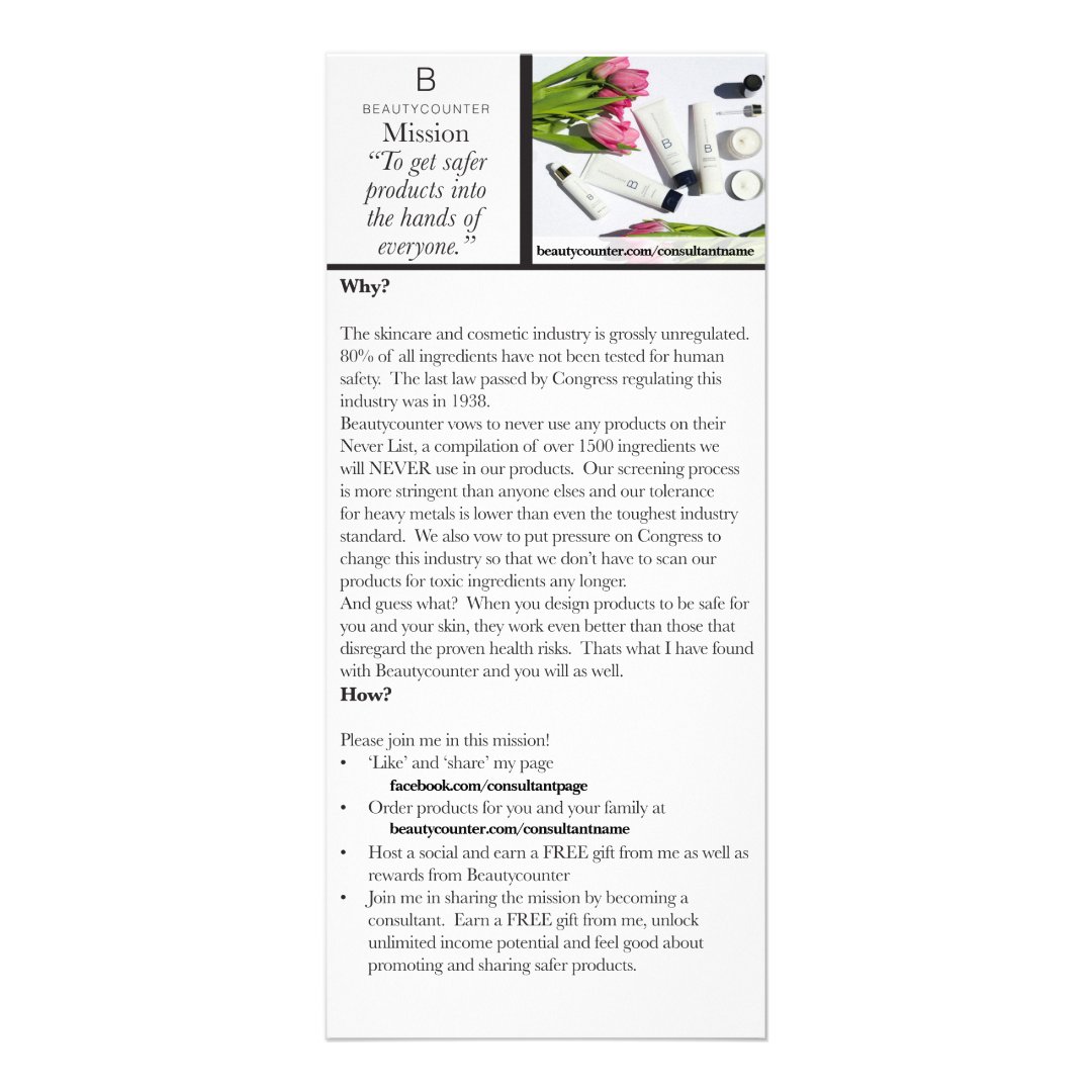 Beautycounter Information Placard Rack Card | Zazzle