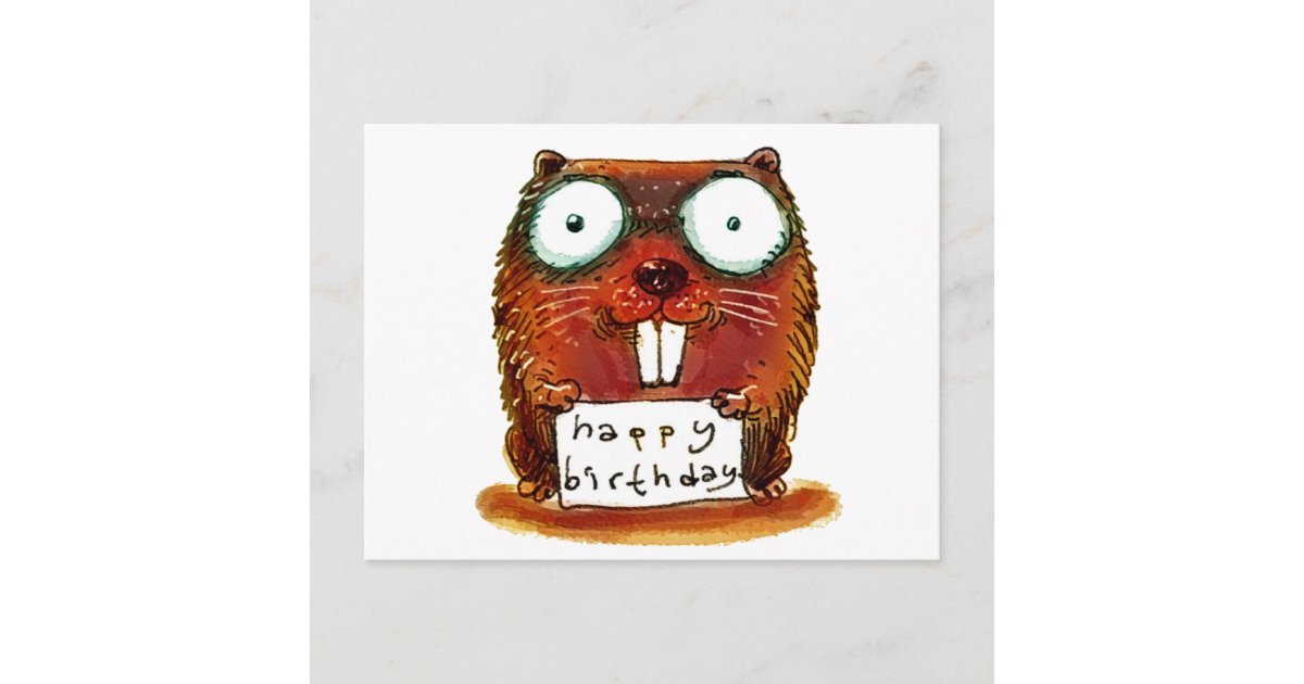 beaver holds happy birthday message cartoon postcard | Zazzle