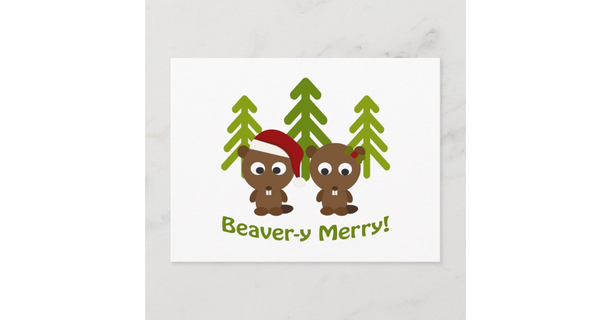Beaver-y Merry! Christmas Beavers Holiday Postcard | Zazzle