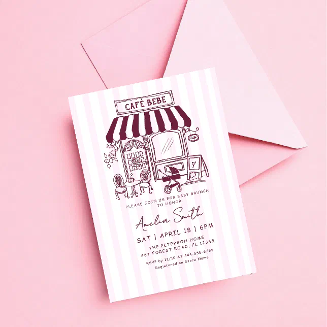 Bebe Cafe Home cafe themed girl Baby shower Invitation | Zazzle