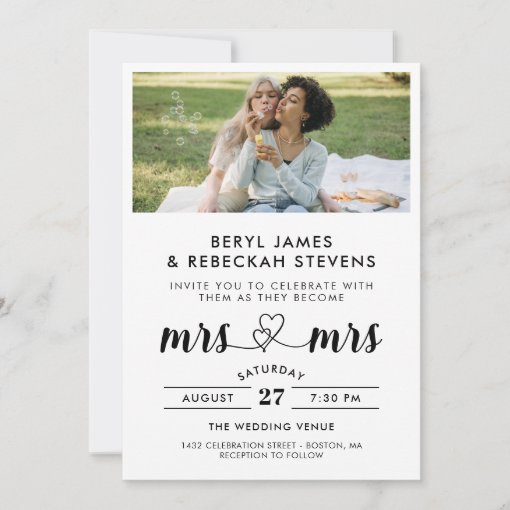 Becoming Mrs & Mrs Informal Photo Wedding Invitation | Zazzle