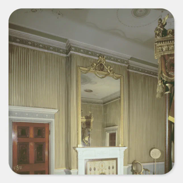 Bedroom with fireplace designed by Adam, c.1776 Square Sticker | Zazzle
