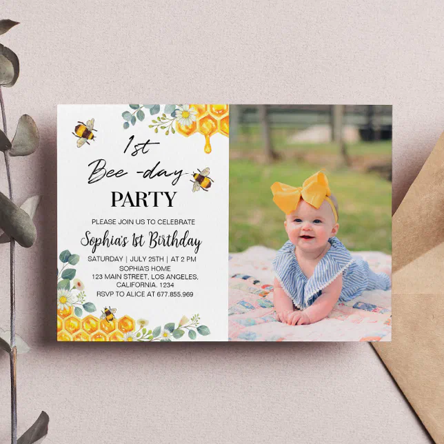 Bee 1st Birthday Invitation Honey Comb | Zazzle