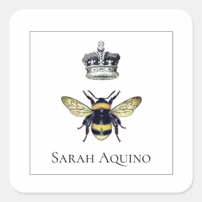 Bee And Crown Square Sticker | Zazzle