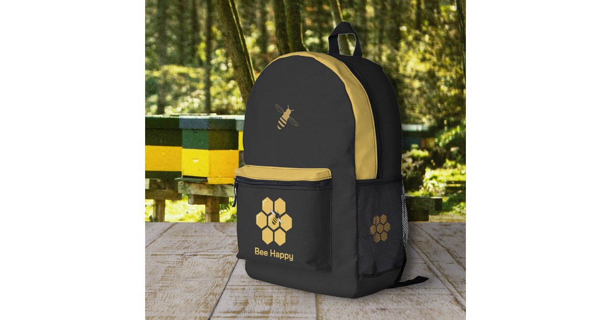 Bee and Honeycomb Black Backpack | Zazzle