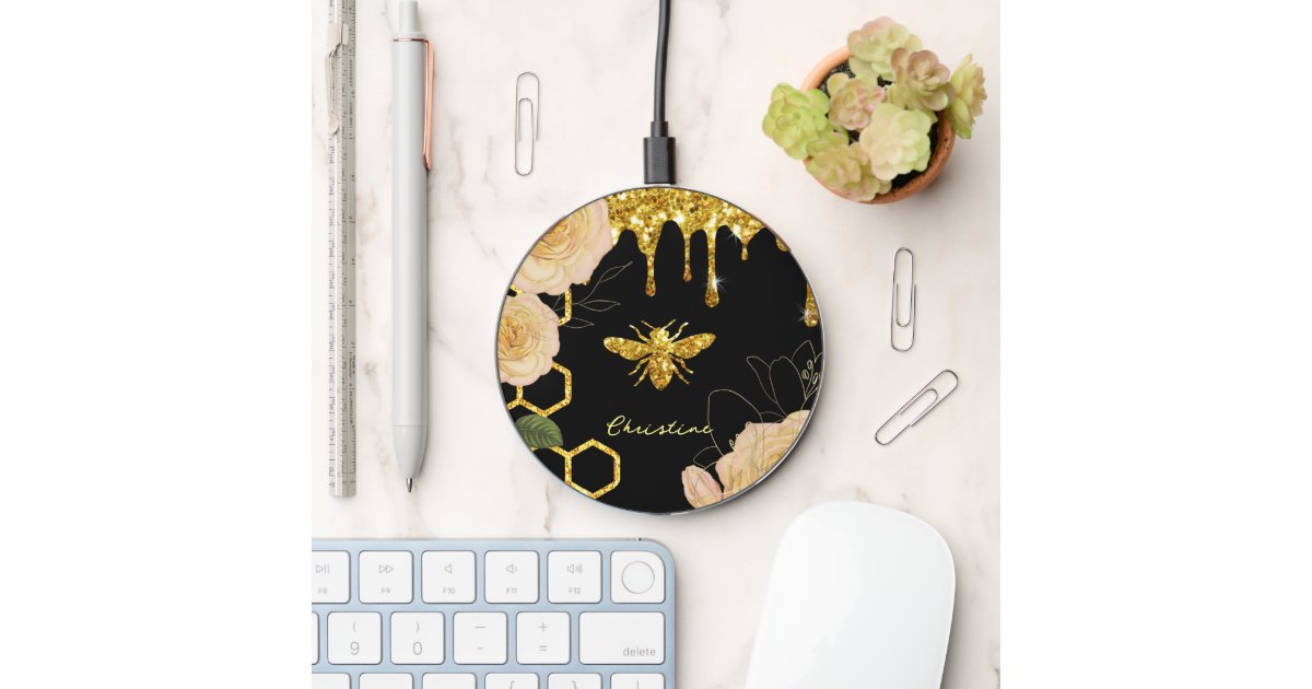 Bee and roses wireless charger | Zazzle