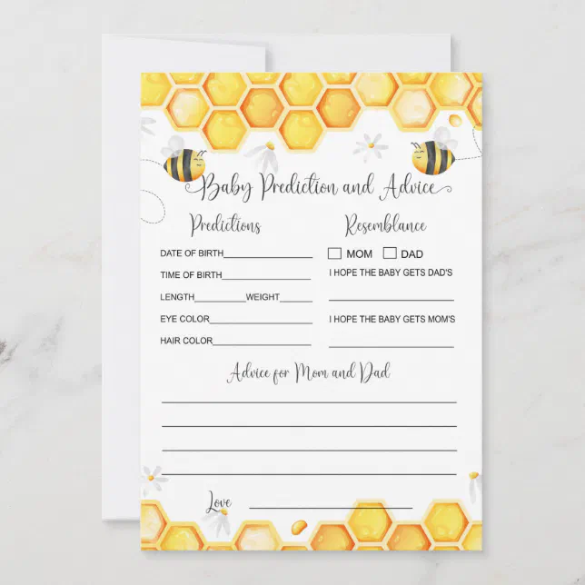 Bee Baby Prediction and Advice Card | Zazzle
