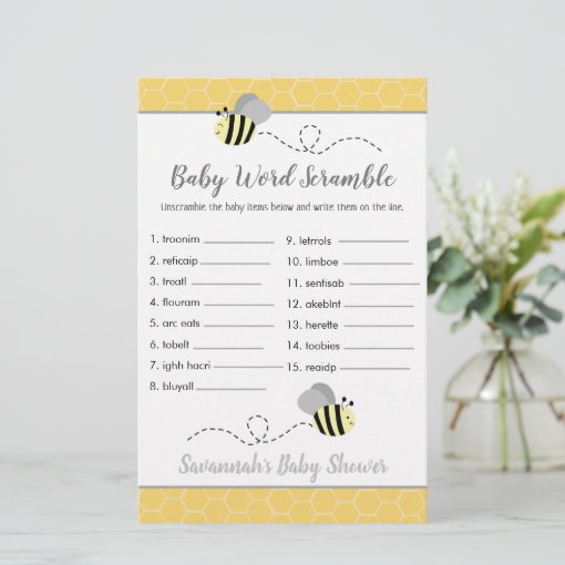Bee Baby Shower Baby Word Scramble Game | Zazzle