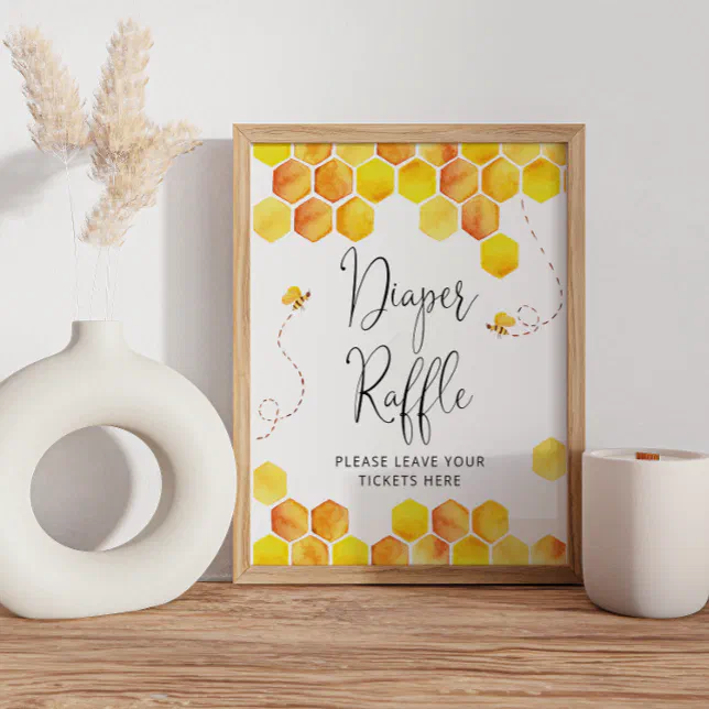 Bee baby shower Diaper Raffle sign | Zazzle